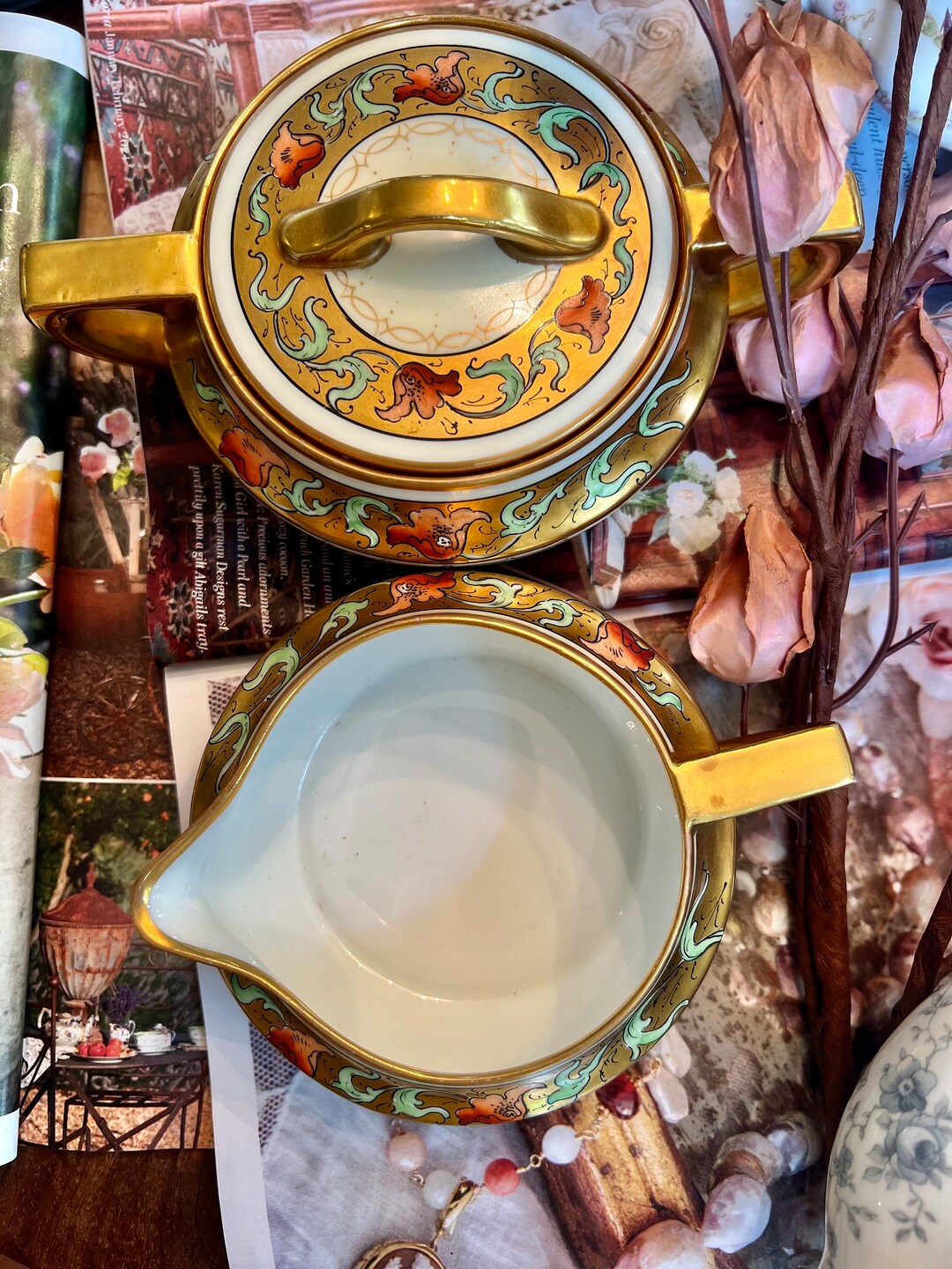 Pickard Hand Painted Creamer and Sugar Bowl Set - Set of Vintage Plates ...