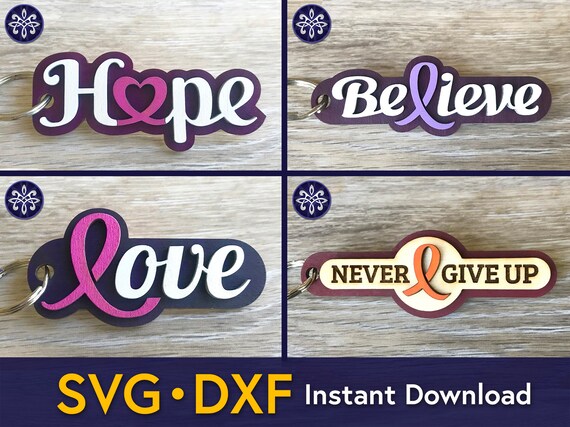 Cancer awareness keychain SVG DXF files bundle pink ribbon | Etsy