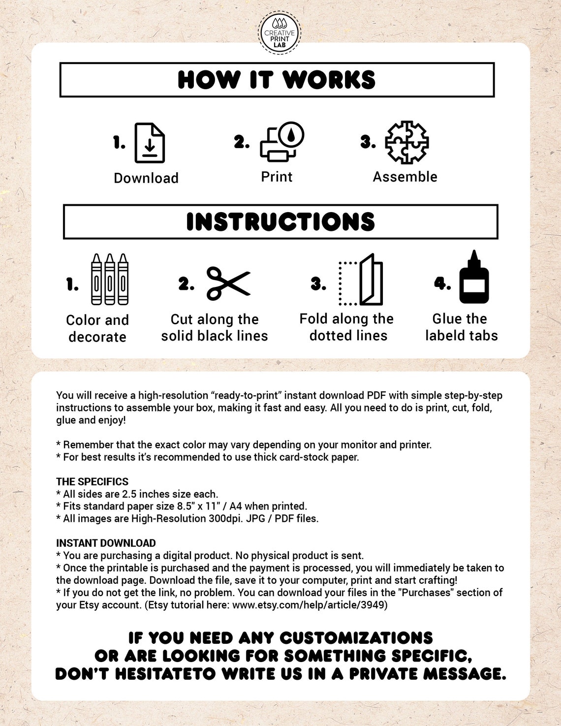 Printable Dice Box, Coloring, Fun, Gift Box, Kids' Crafts, Instant ...