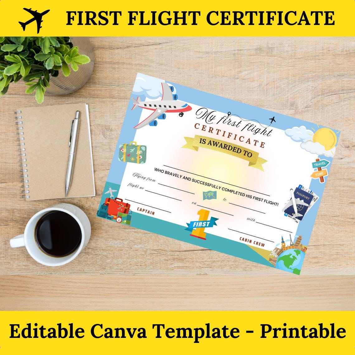 First Flight Certificate for Kids, Toddler's First Flight Award, First ...