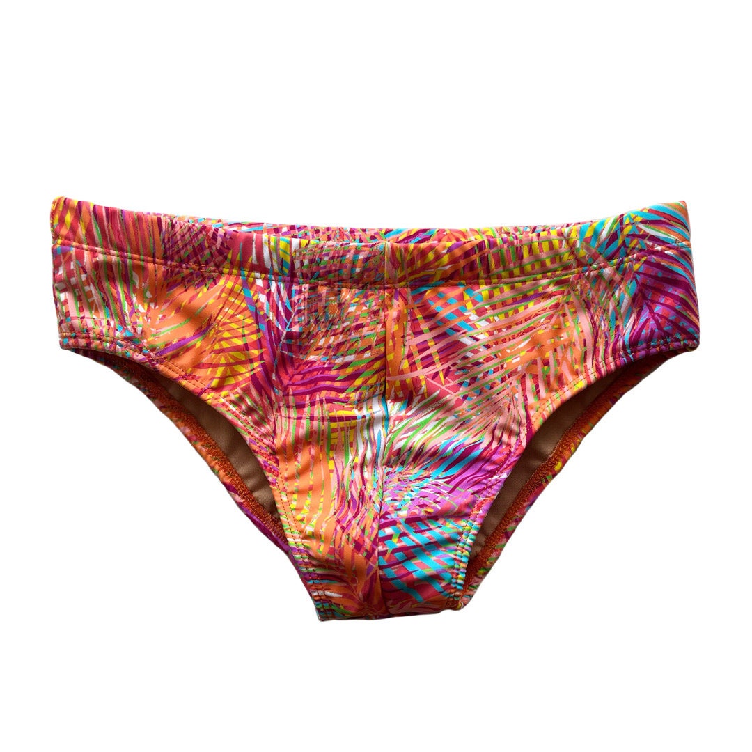 Designer Tropical Low Rise Swim Brief: Brazilian Cut, Drawstring, Men's ...
