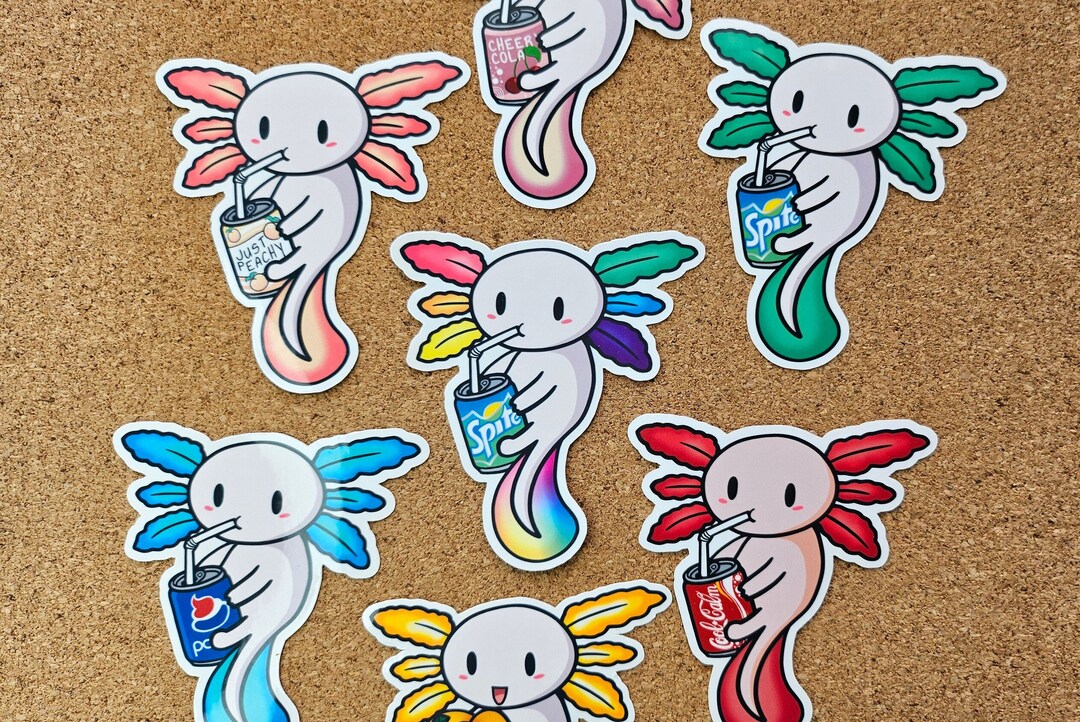 Axolotl Sip Sticker Set (x7) Glossy Stickers - Etsy