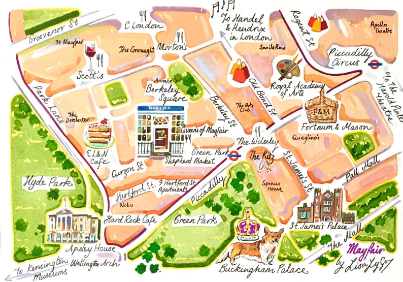 Mayfair Illustrated Map Print - Etsy