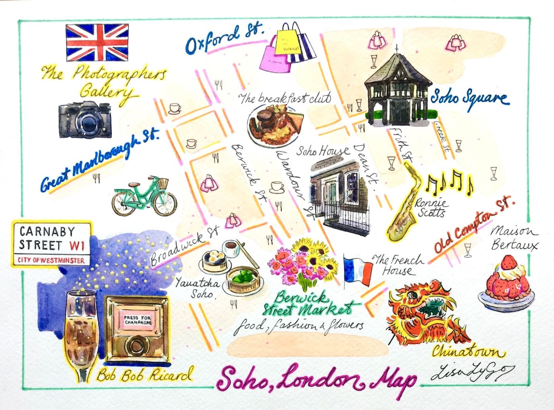 Soho London Map Original Watercolour - Etsy