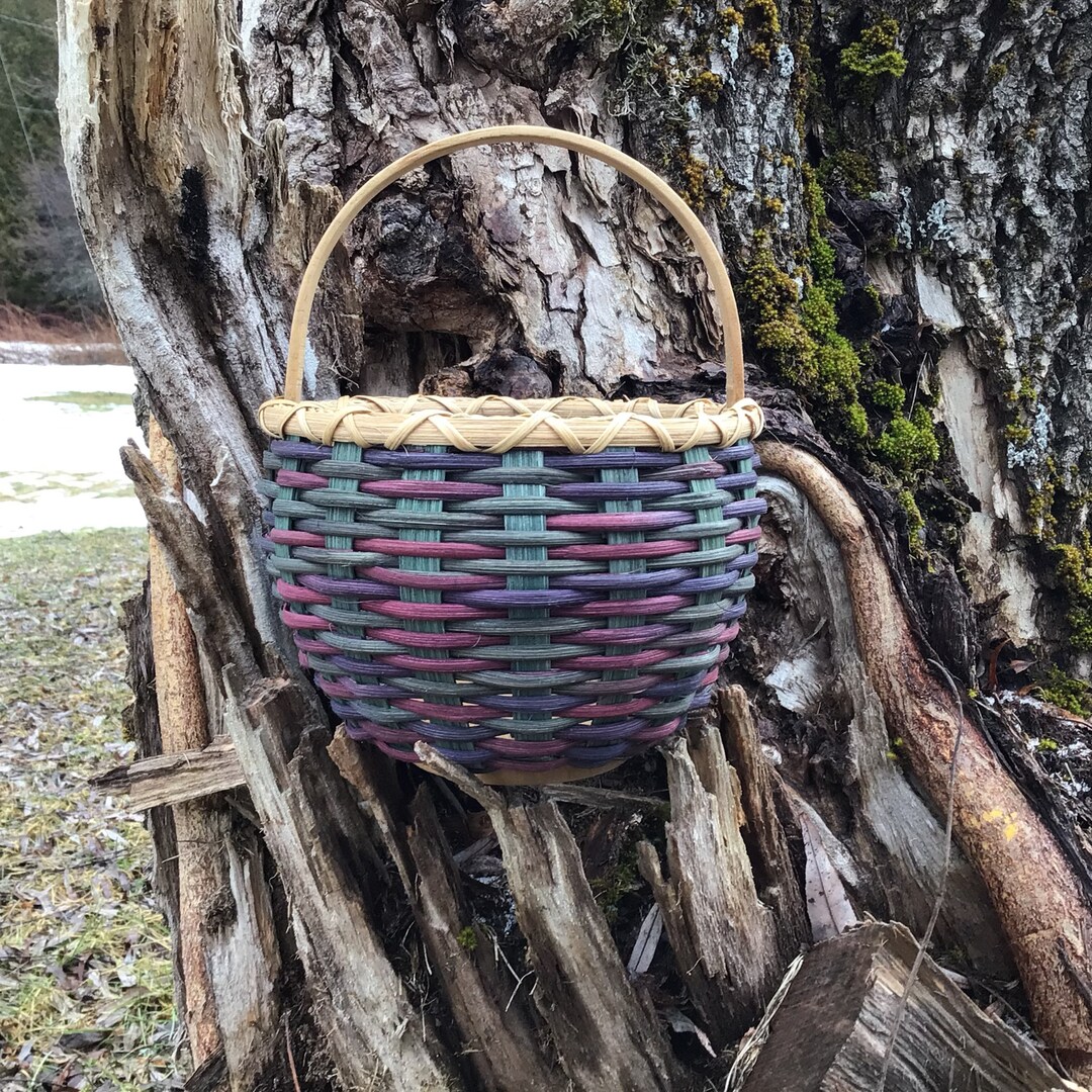 Multicolored Wooden Handle 5 Round Basket. Made in Vermont USA - Etsy