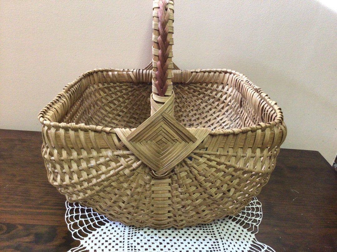 12” Square Ribbed Basket With Braided Handle Made in Vermont Hand Woven ...