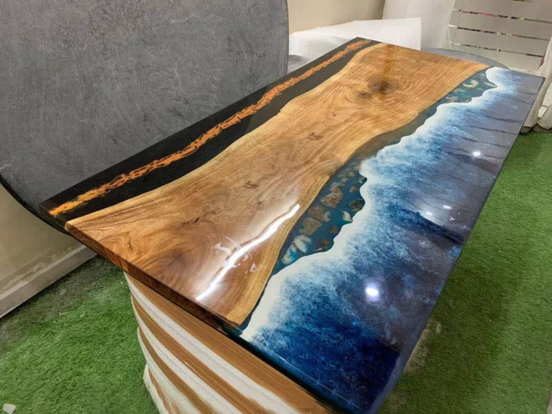 Ocean Waves Epoxy Countertop Dining Table Acacia Wood Kitchen Slab ...
