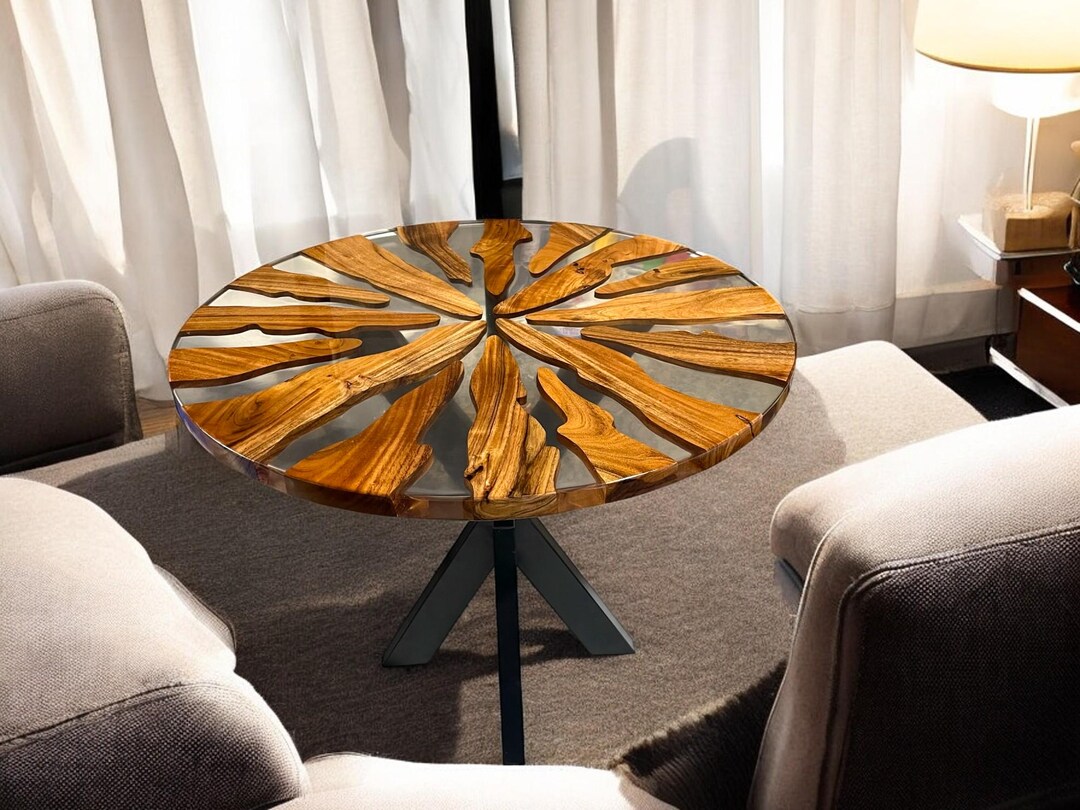 Round Clear Epoxy Corner Side Table, Handmade Coffee Table, Sofa Center ...