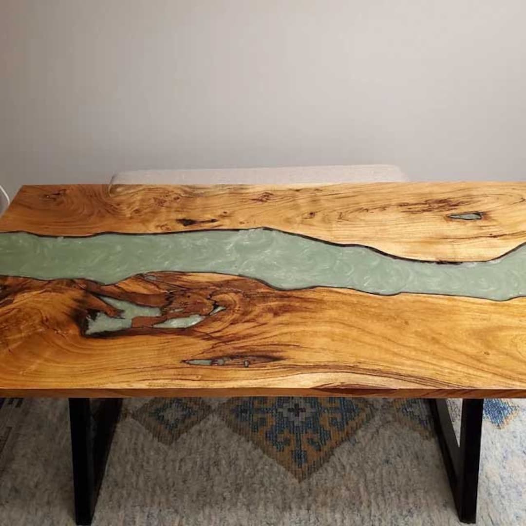 Epoxy Resin Center Dining Table Top Live Edge Wooden Kitchen Slab ...