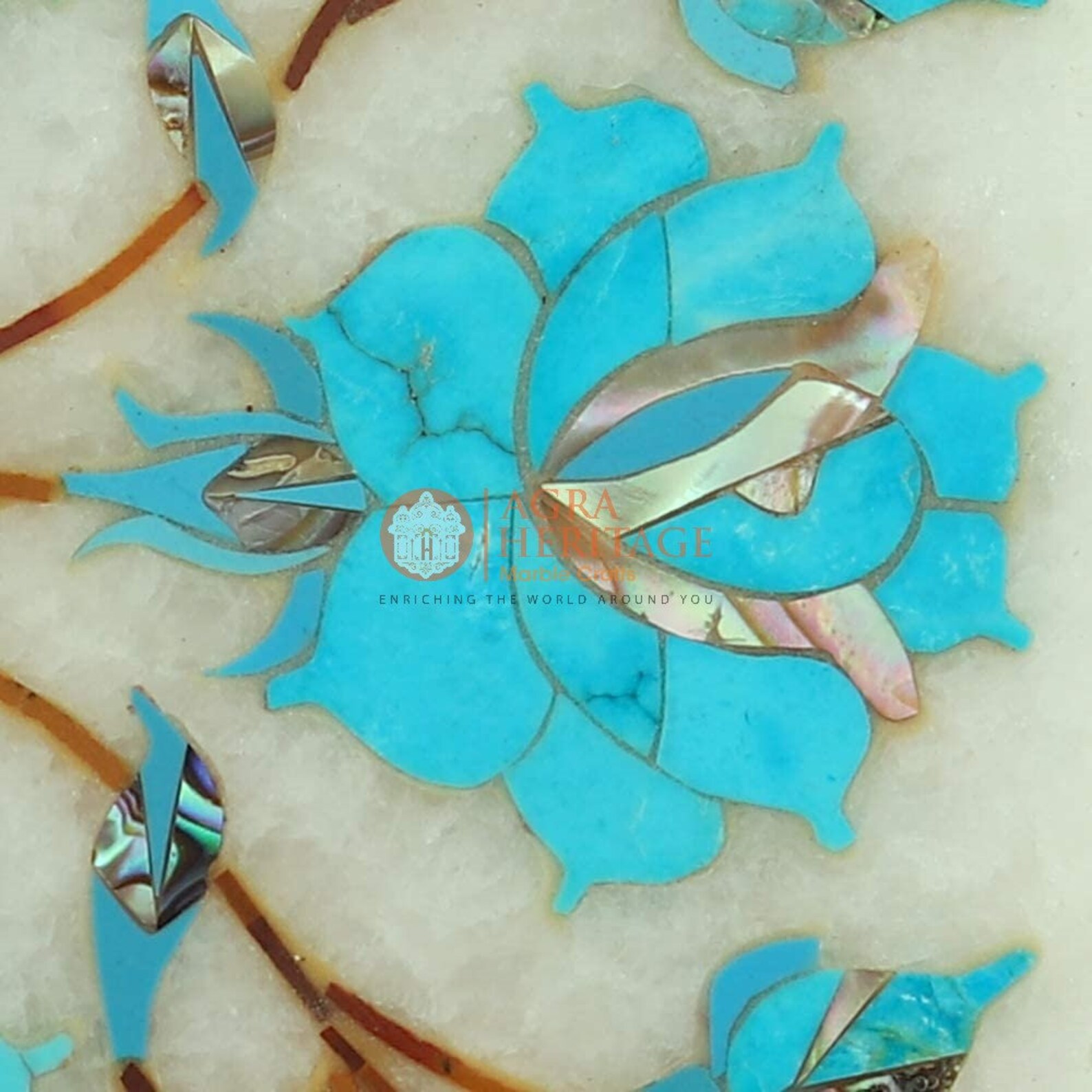 White Marble Turquoise Floral Inlay Precious Art Jewelry - Etsy