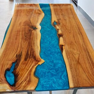 Blue Epoxy Resin Table Top, Dining Table, Center Table, Live Edge ...