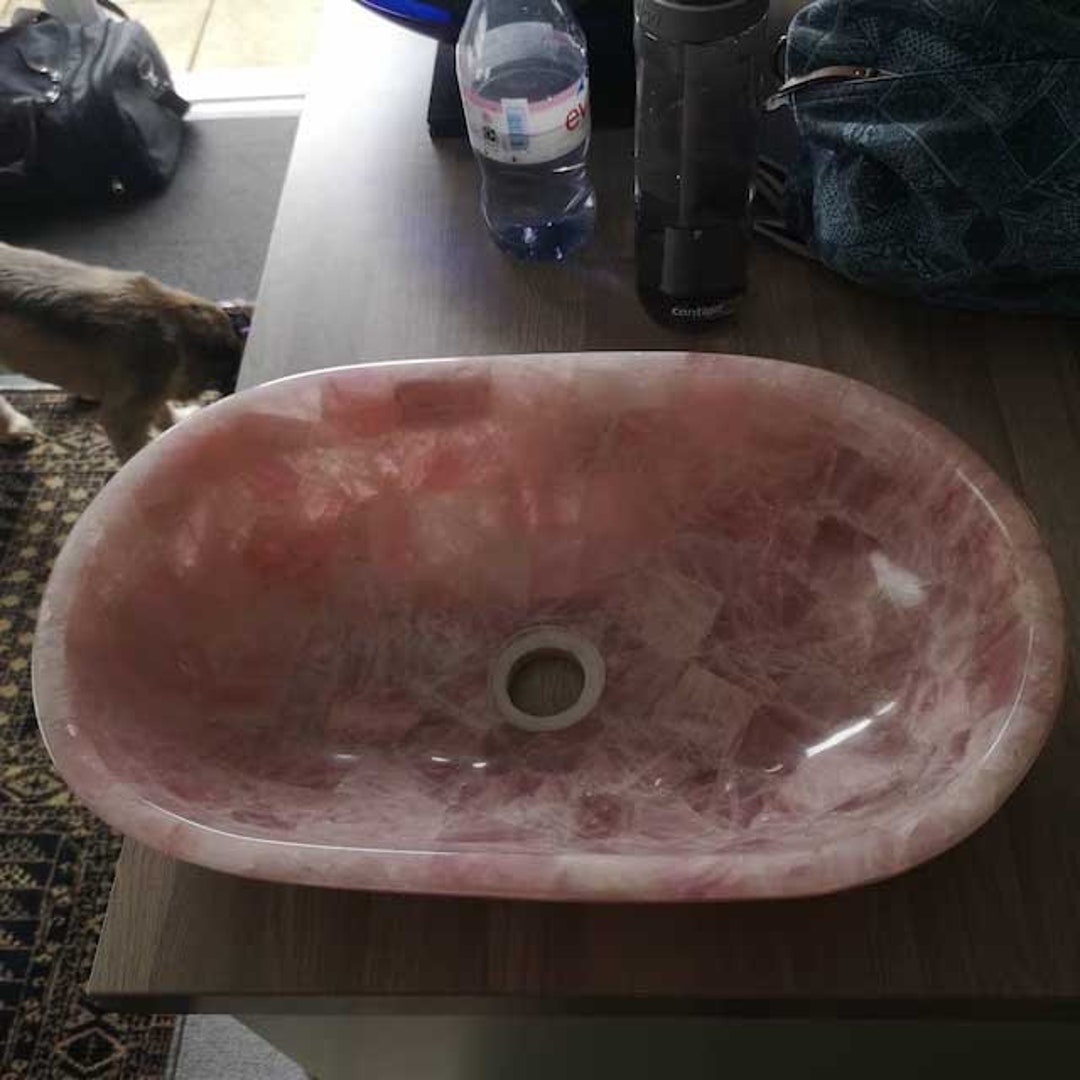 Oval Pink Rose Quartz Sink Wash Basin Crystal Healing Gemstone ...