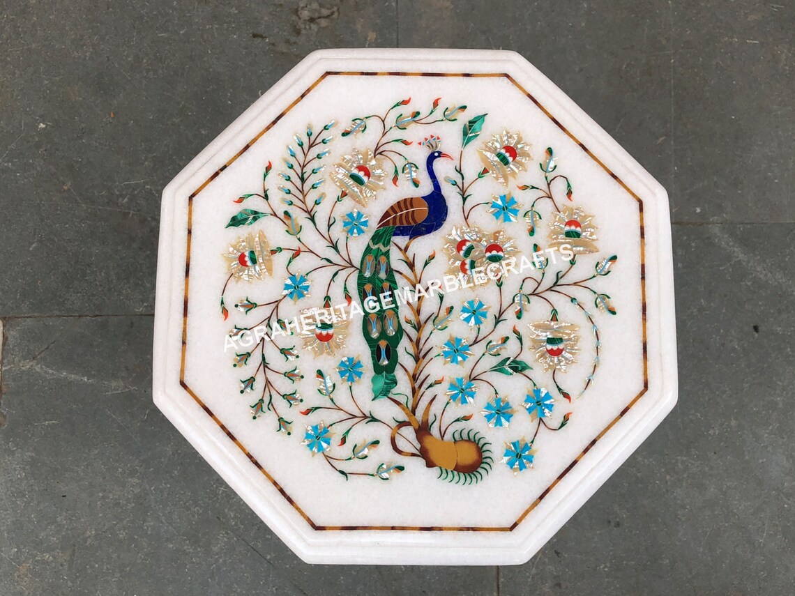 Marble Coffee Inlaid Table Top Peacock Lapis Lazuli Pietra - Etsy
