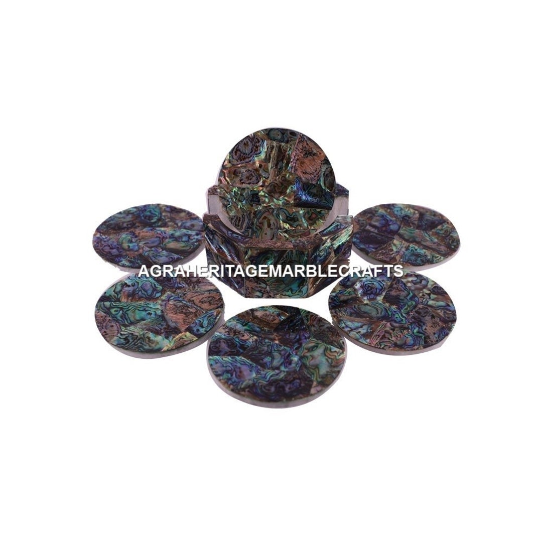 Random Marble Coffee Coaster Set Precious Inlay Pauashell - Etsy