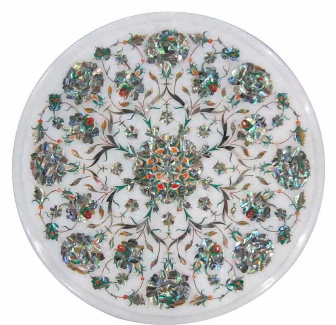 Abalone Shell Inlay Marble Table Top: Pietra Dura Floral Centerpiece - Etsy