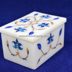 Marble Jewelry Trinket Box Lapis Lazuli Turquoise Inlay Stone - Etsy
