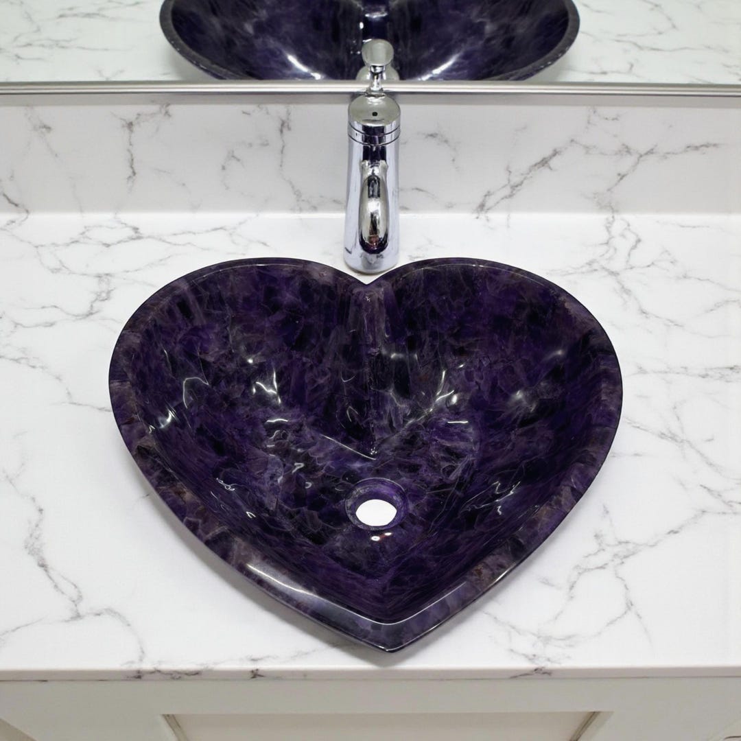 Handmade Amethyst Heart Vessel Sink, Natural Gemstone Bathroom Decor - Etsy
