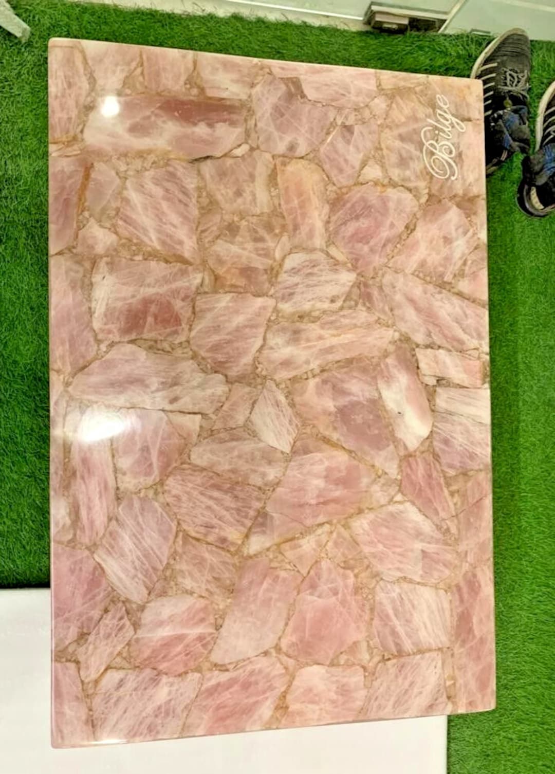 Crystal Healing Rose Quartz Dining Table Quartz Office Desk Conference ...