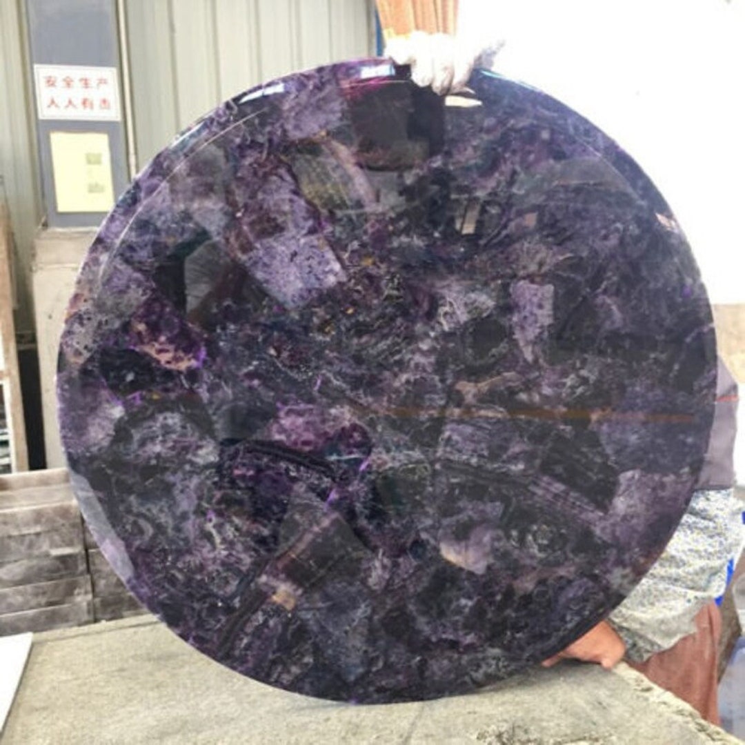 Handmade Amethyst Gemstone Table Top: Round Luxury Console Bar - Etsy