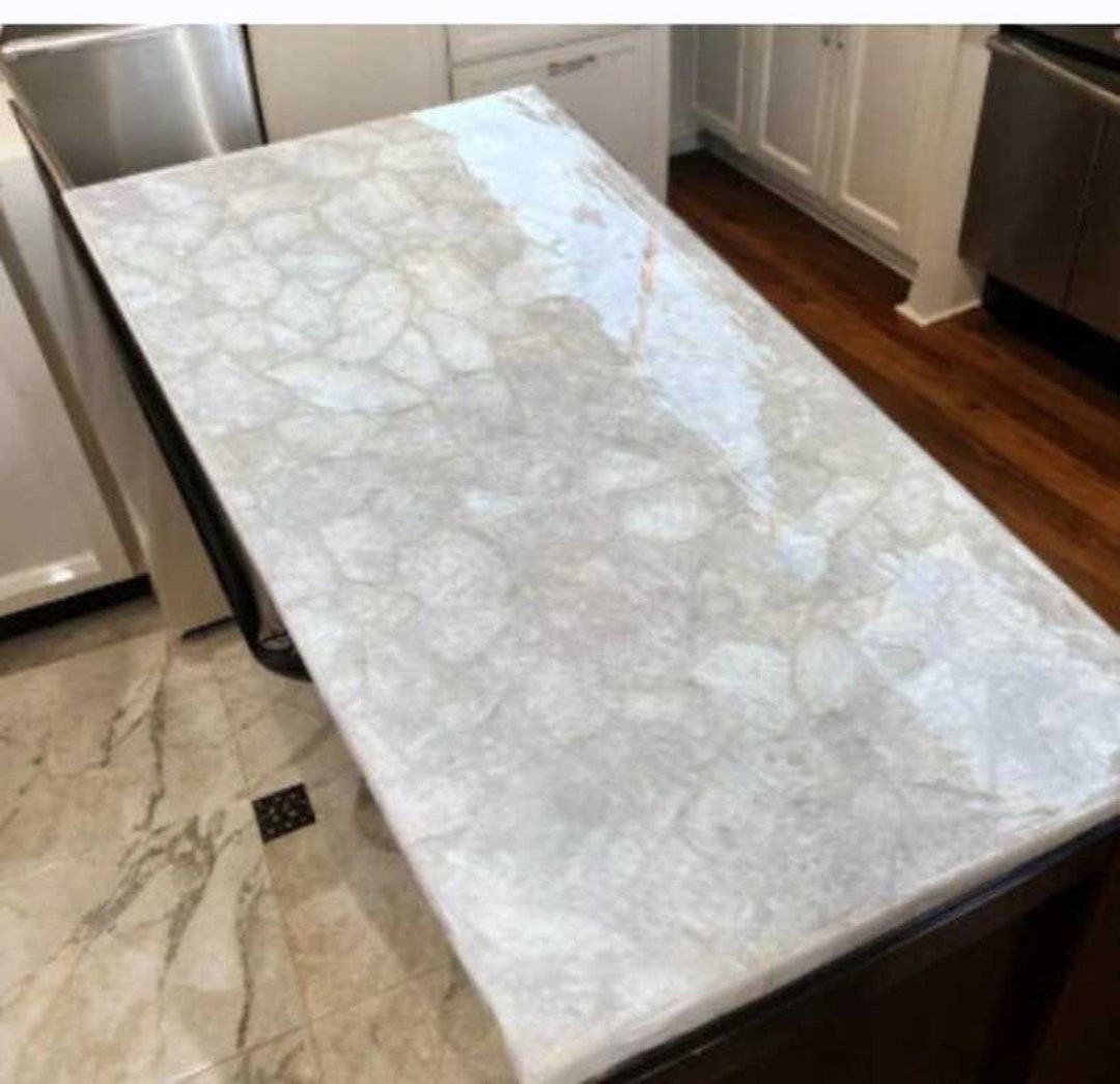 White Quartz Stone Countertop Slab Rectangle Shape Kitchen Island ...