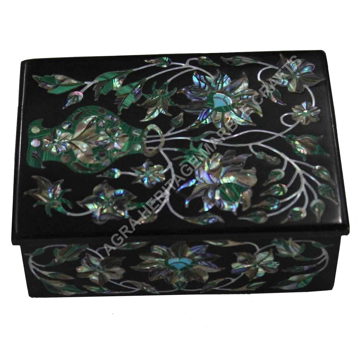 Black Marble Jewelry Storage Box Precious Inlay Floral - Etsy