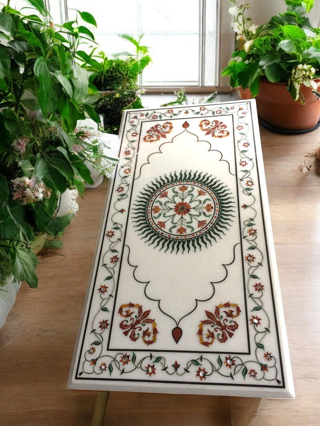 60x30 Rectangle Marble Dining Table Top Semi Precious Inlay Pietra Dura ...