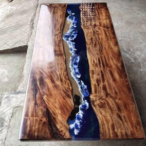 Epoxy Wood Dining Table, Ocean Wave Resin River Table, Blue Epoxy Table ...