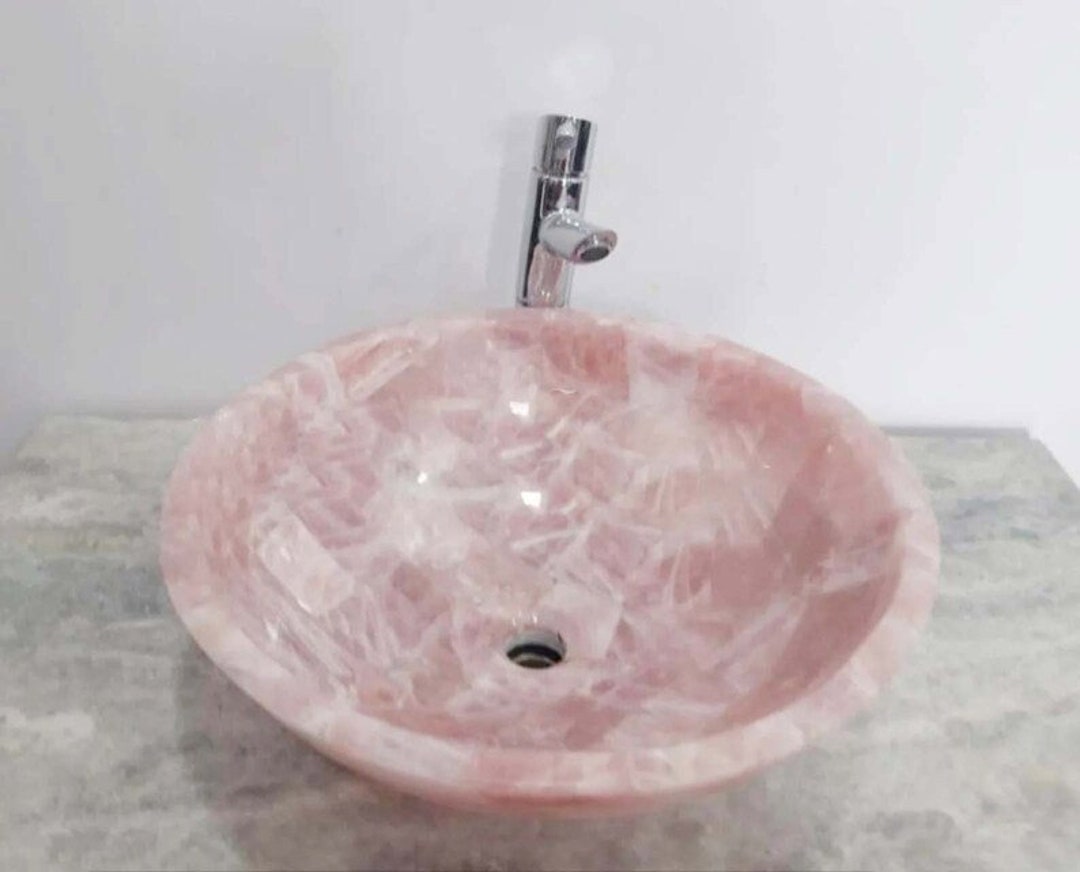 Round Shape Rose Quartz Wash Basin Sink Handmade Stone Sink Random Arts ...