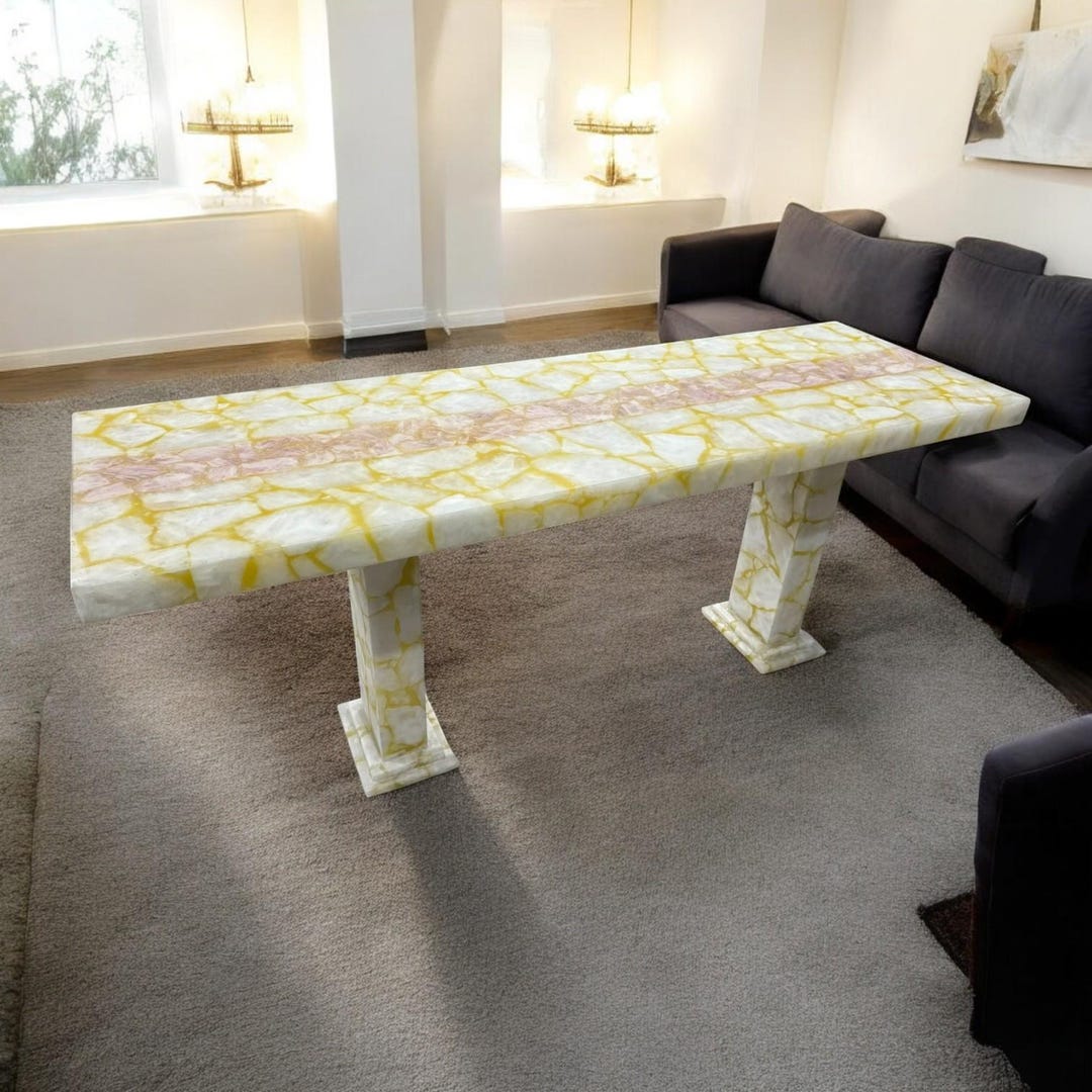 6'x3' White Agate Stone Dining Table Top With 29" Inch Tall Two Bases ...