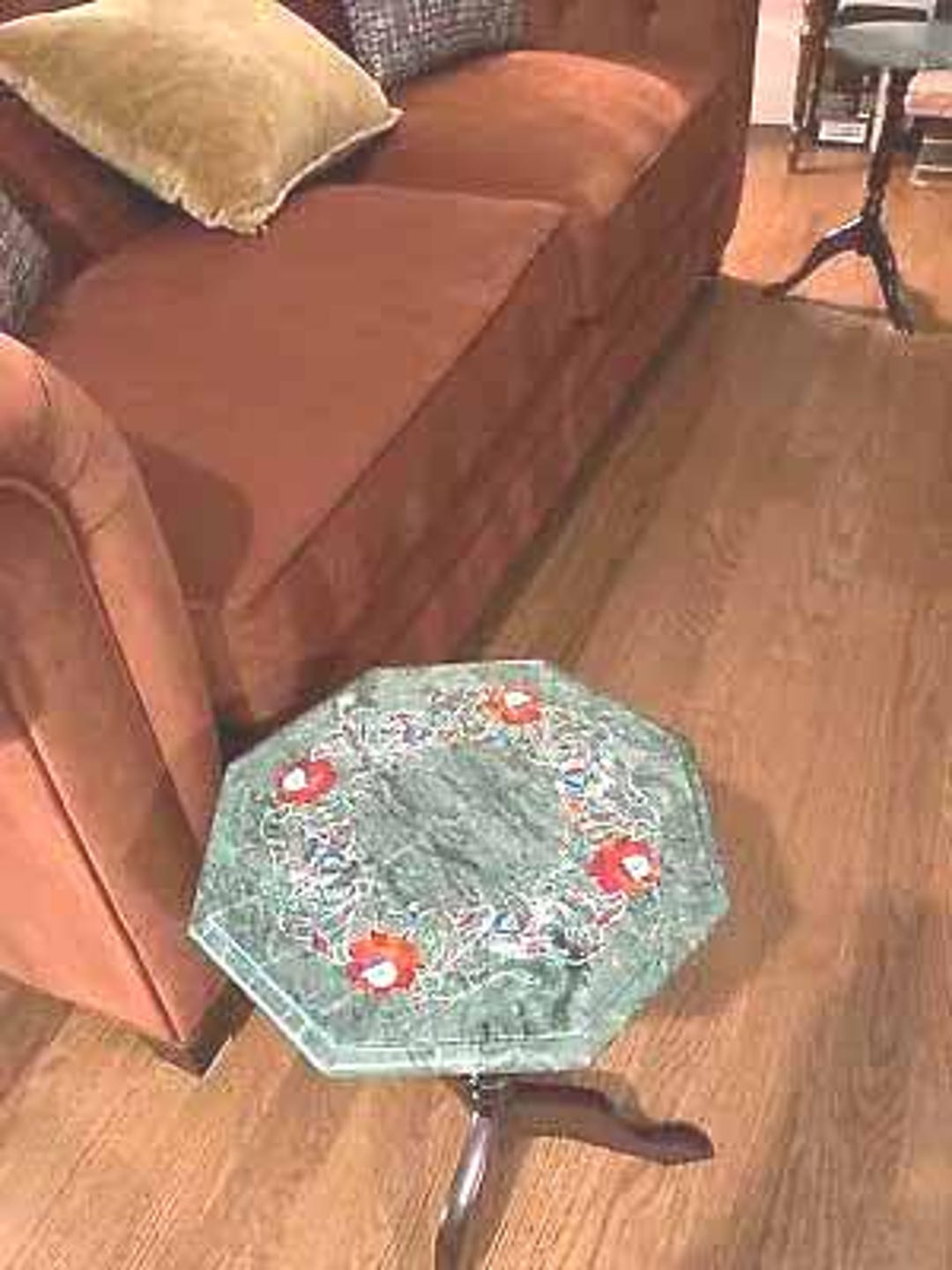 18" Green Marble Inlay Table Semi Precious Carnelian Stone Side Desktop ...