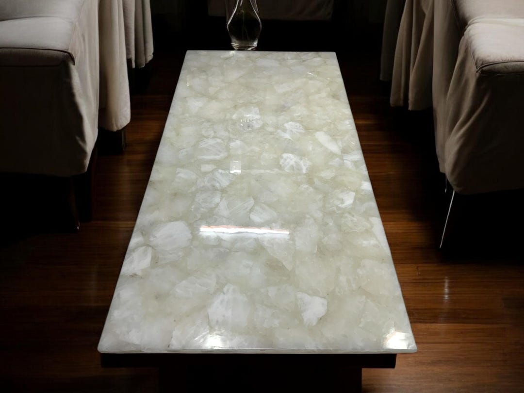 Rectangle White Quartz Stone Dining Table Top Custom Made Healing ...