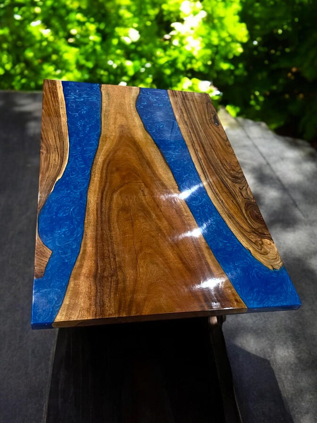 Blue Epoxy River Dining Table Resin Art Handmade Furniture Acacia Wood ...