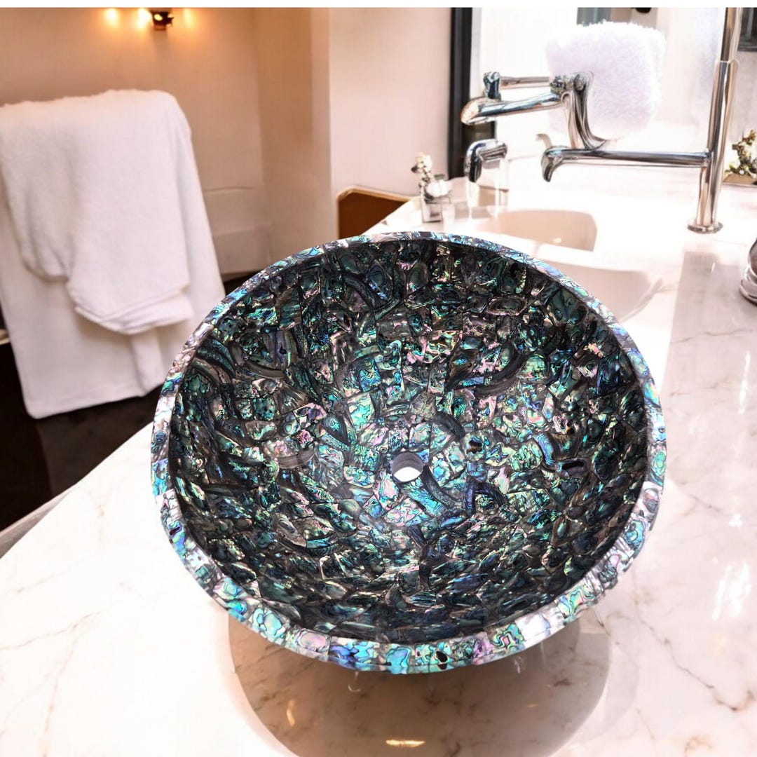 Handmade Abalone Shell Marble Sink: Round Gemstone Wash Basin - Etsy