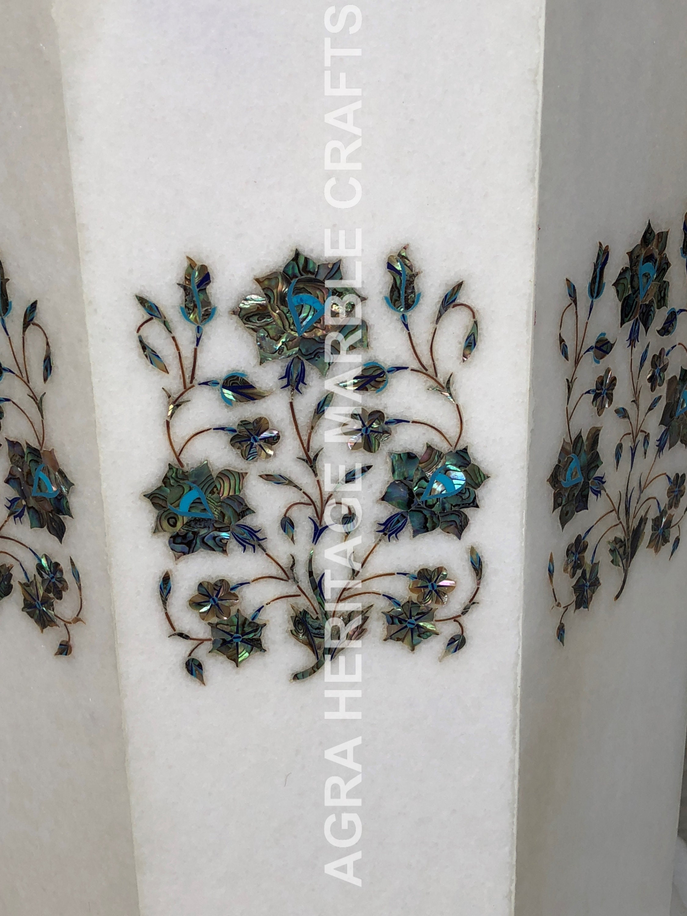 White Marble Dining Table Top Paua Shell Turquoise Inlay | Etsy