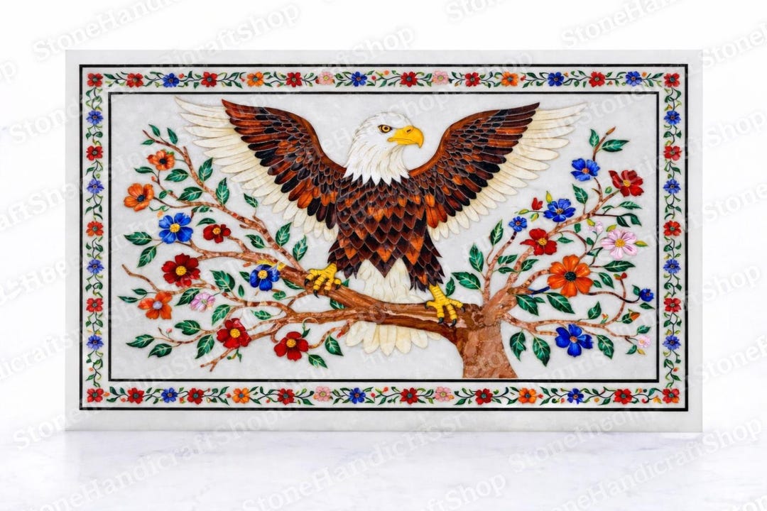 Bald Eagle Marble Inlay Table Top USA National Bird Pietra Dura Art ...