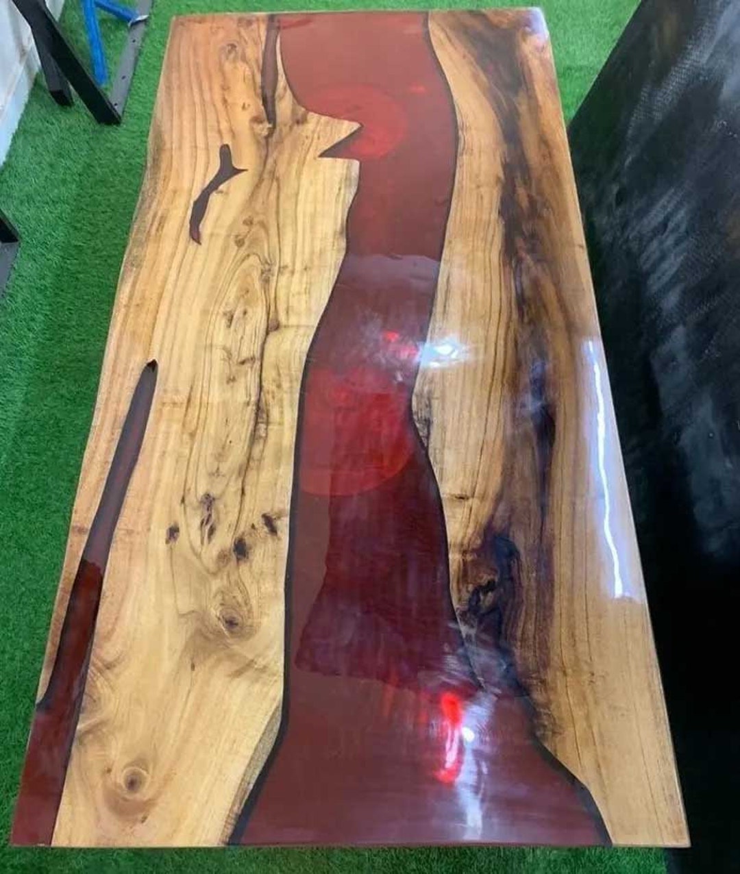 Red Epoxy Resin Table Top Live Edge Wood Dining Table Mid Century ...