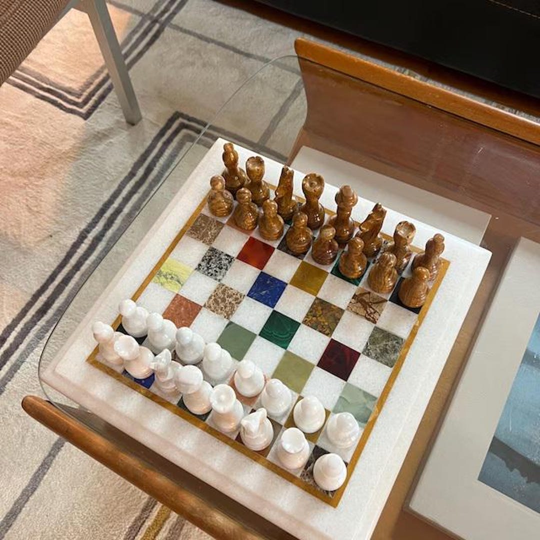 Elegant White Marble Chess Board Table Top With Handmade Pieces Luxury ...