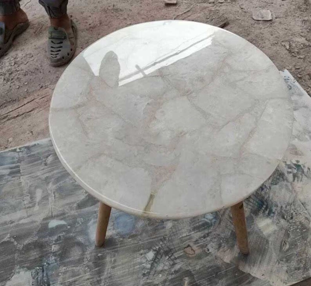 White Quartz Round Center Side Coffee Table Top Crystal Healing ...