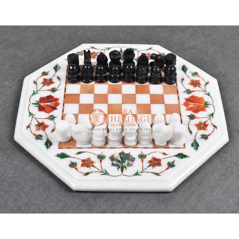 Marble 12x12 Inlay Chess Coffee Table Top | Etsy