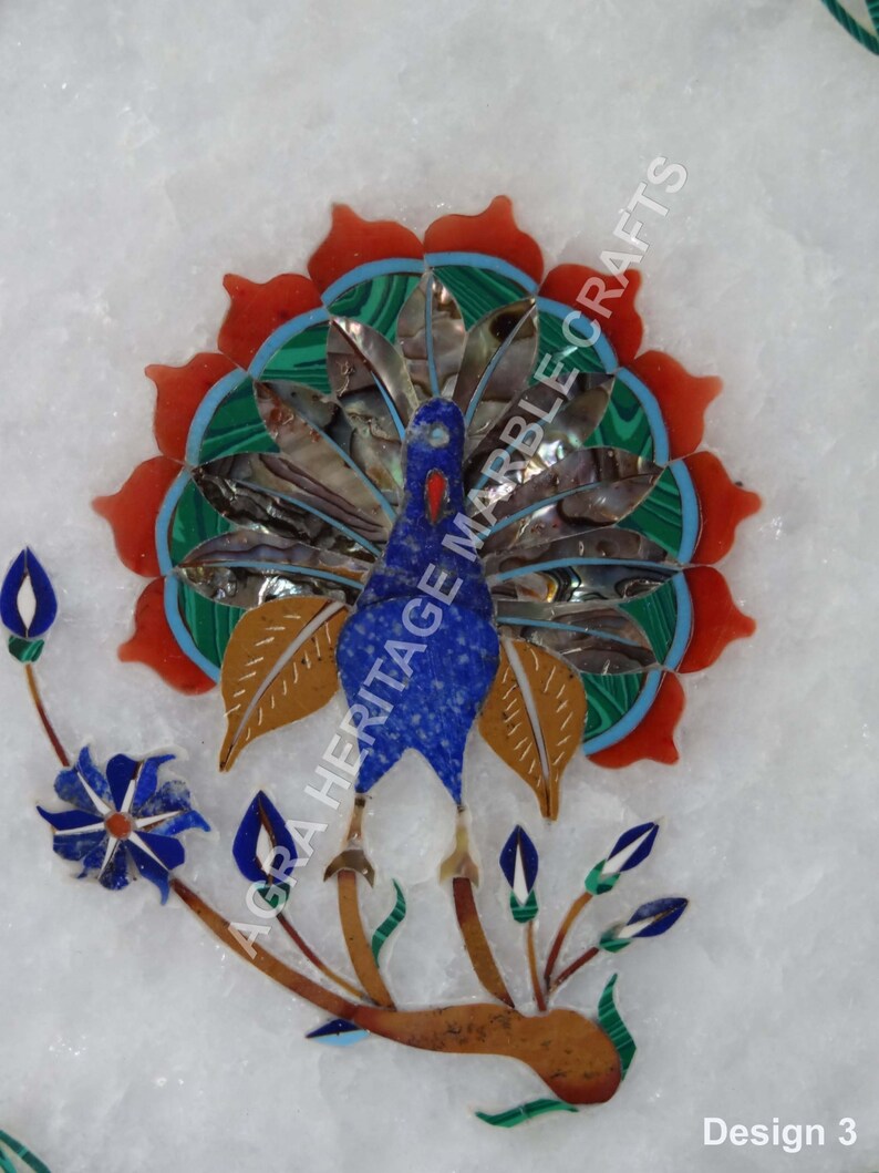 White Marble Designer Octagon Tiles Multi Peacock Floral Inlay - Etsy