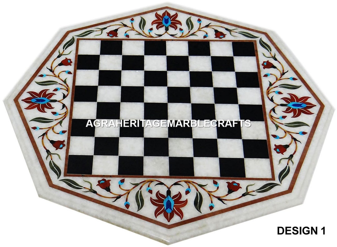 Marble White 18" Chess Coffee Table Top Carnelian Lapis Gemstones ...