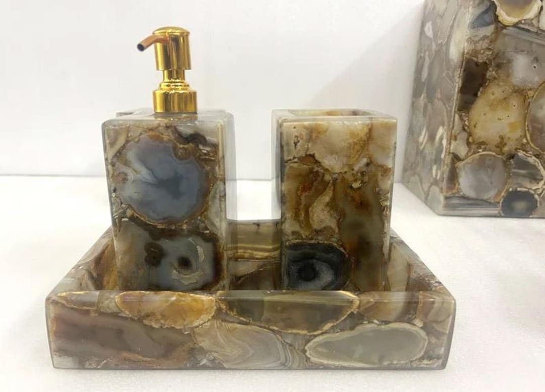 Wild Agate Stone Bathroom Set, Luxury Bathroom Accessories, Agate Bath ...