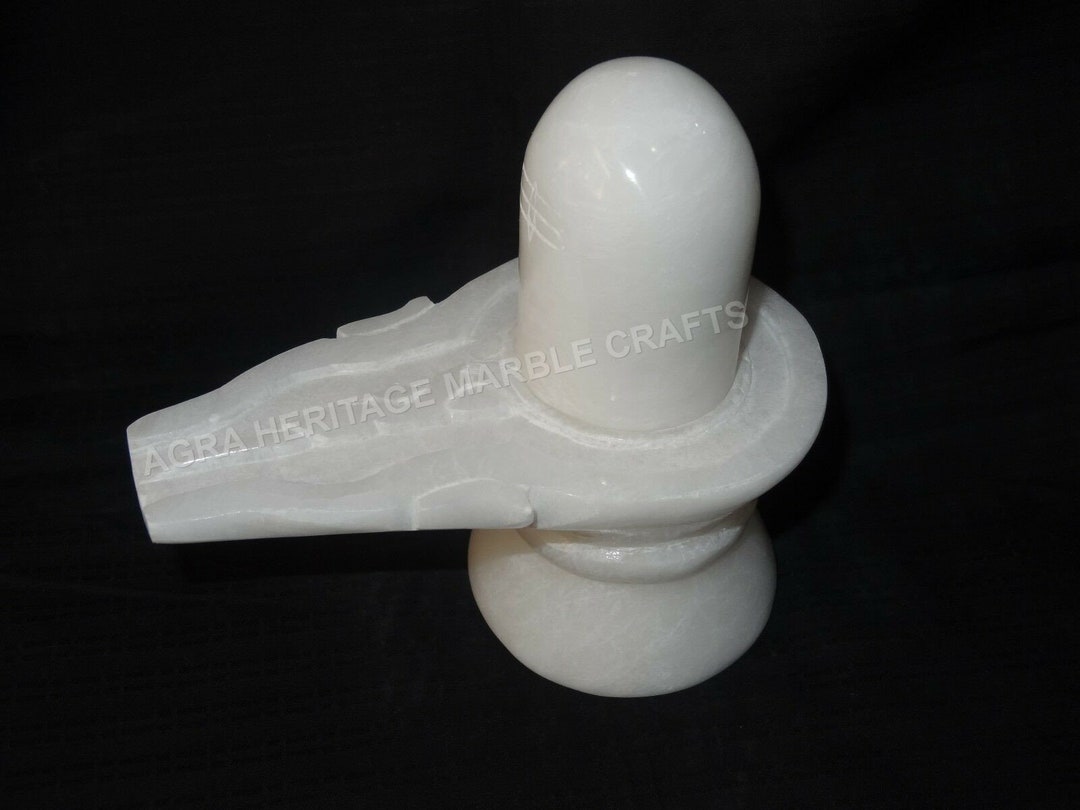 Marble White Shivling 6" Handmade Sculpture Religious Hinduism Pooja ...