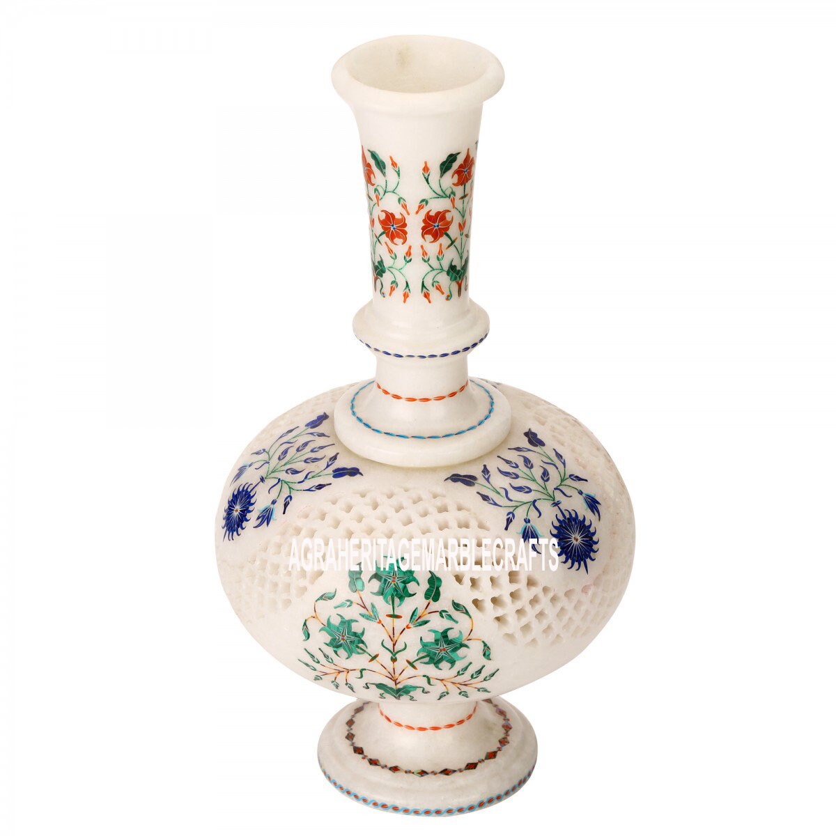 White Lattice Marble Flower Vase Inlay Floral Marquetry Art | Etsy