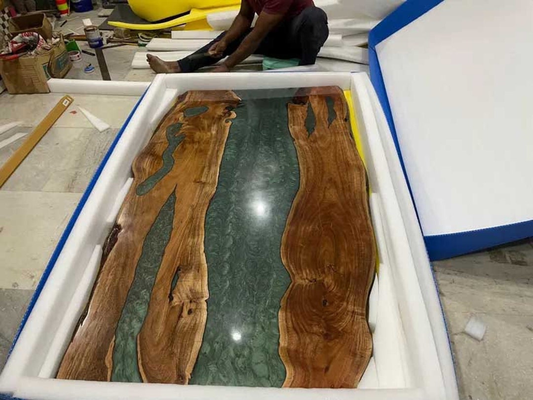 Epoxy Resin Live Edge Dining Table Green Resin Table Top Handmade ...