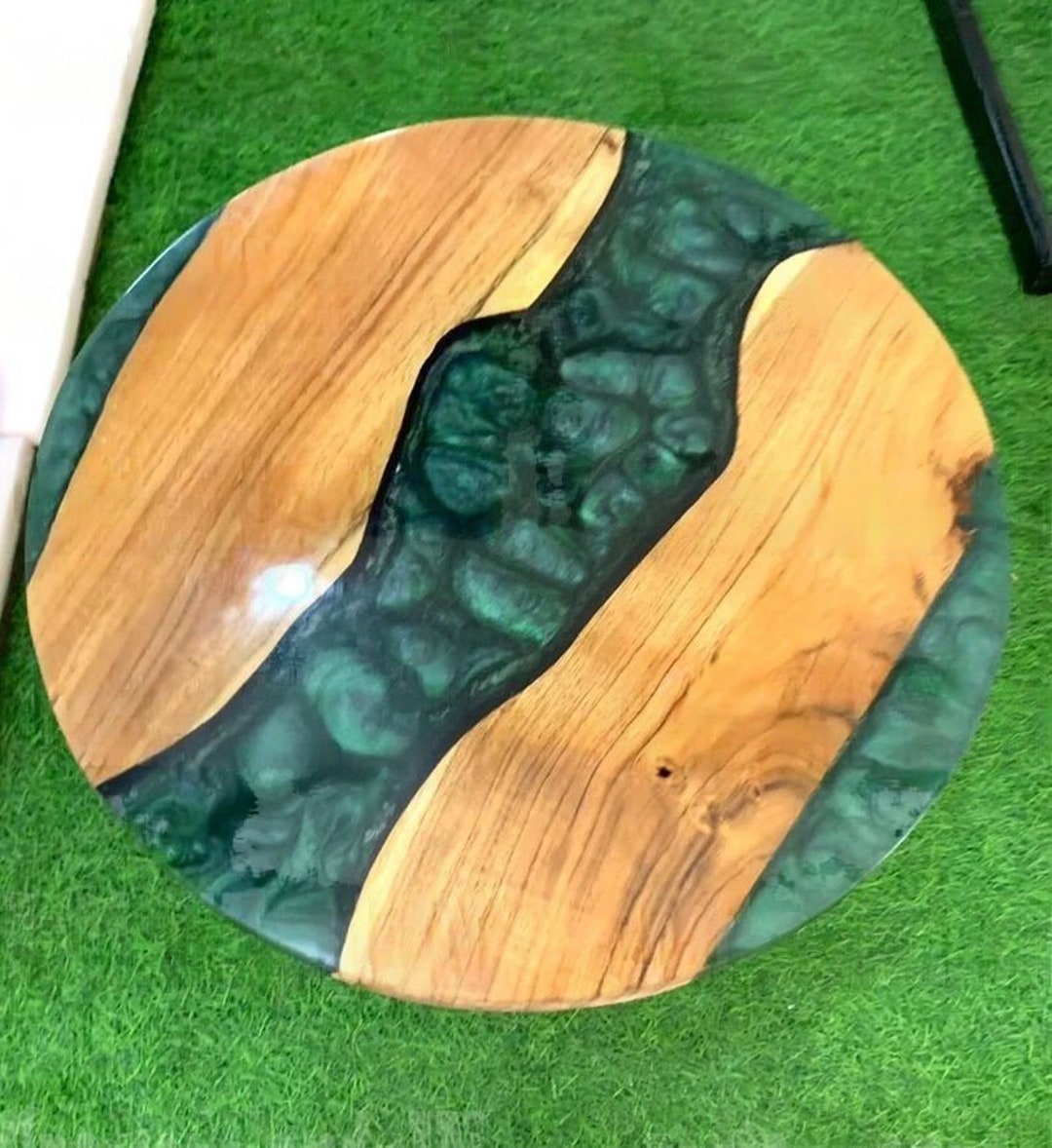 Epoxy Table Top Green Resin River and Natural Wood Round Coffee Table ...