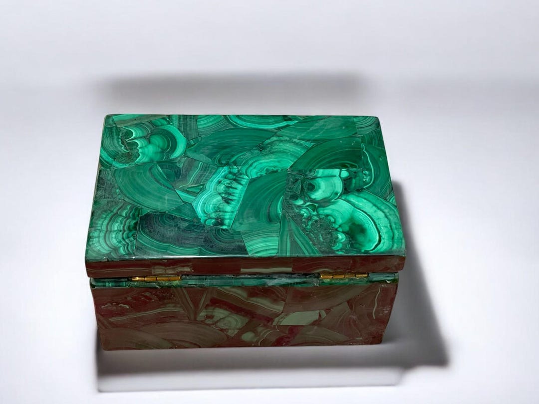Handmade Malachite Stone Jewelry Box Luxury Green Stone Storage Box for ...