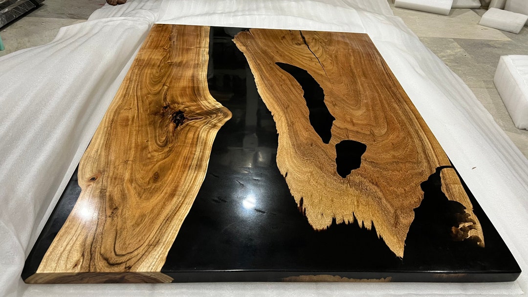 Stunning Black Epoxy Corner Side Table Handmade Wooden Dining ...