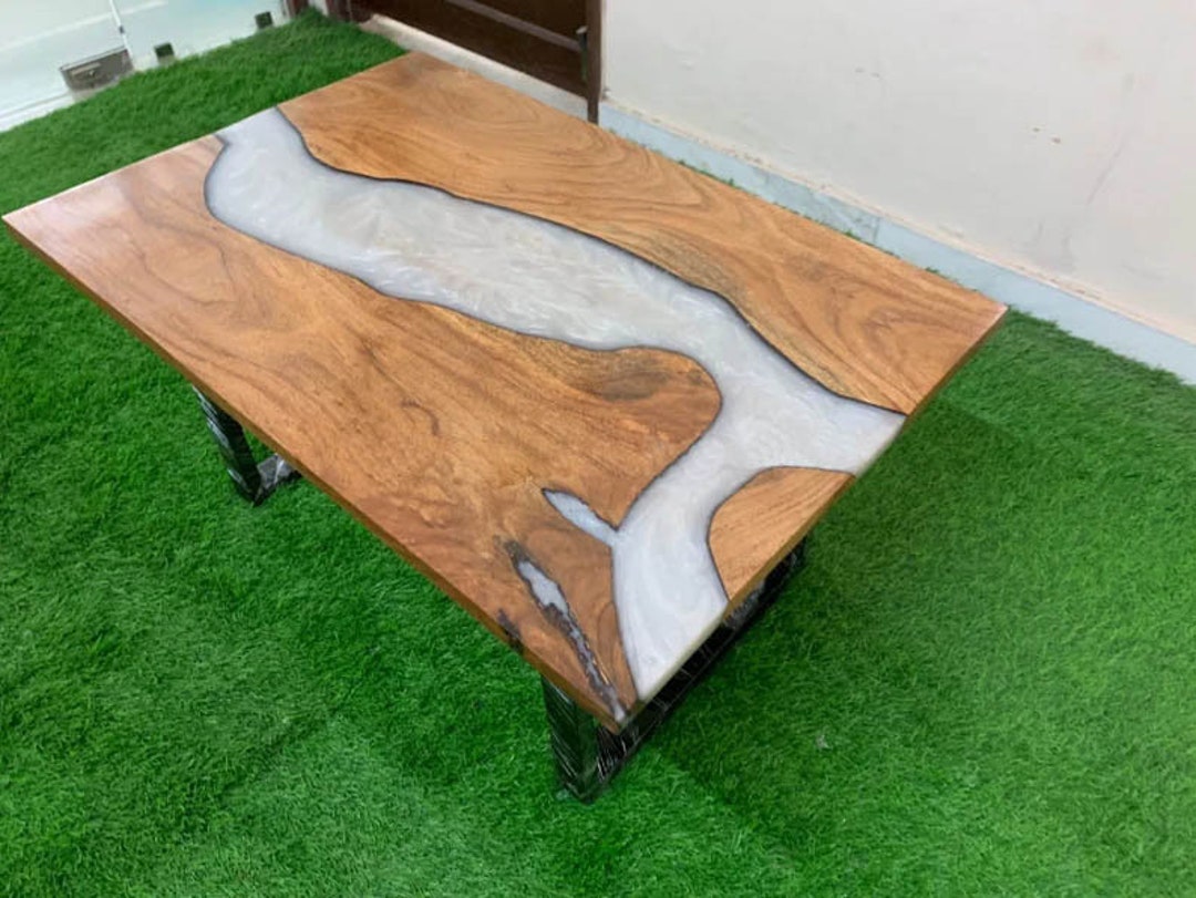 Handmade Epoxy Resin River Table: White Office Desk or Dining Table - Etsy