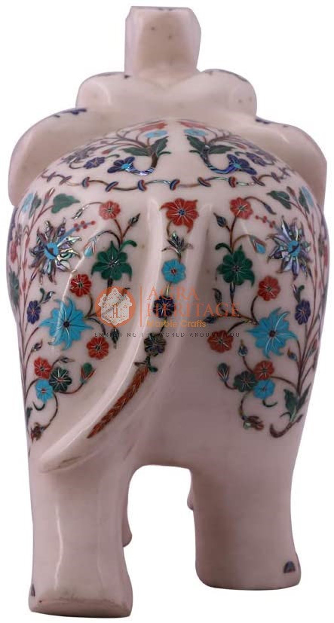 Handmade White Marble Elephant Figurine Multi Inlay Home Decor | Etsy